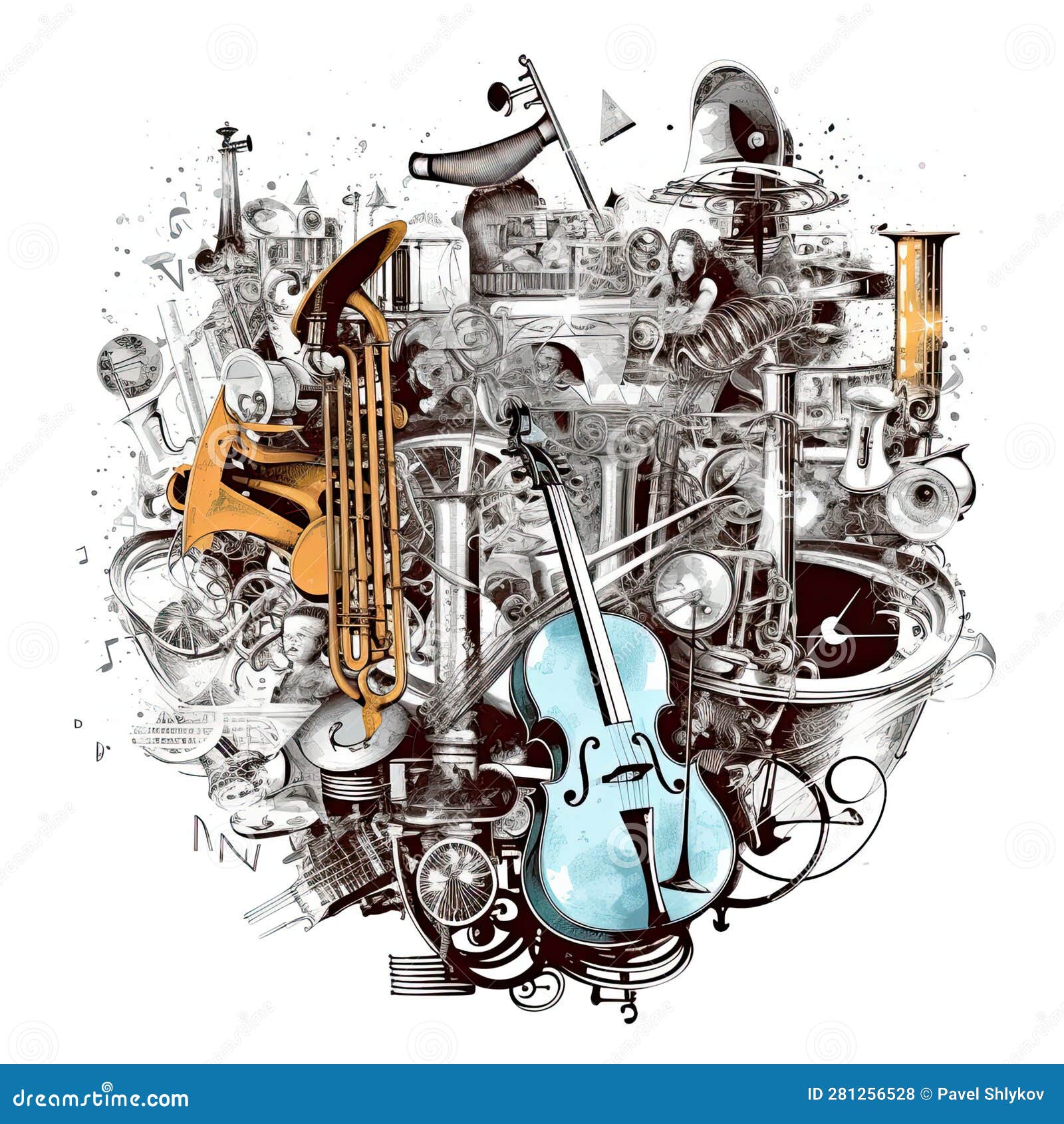 Group of Different Musical Instruments on White Background Stock ...