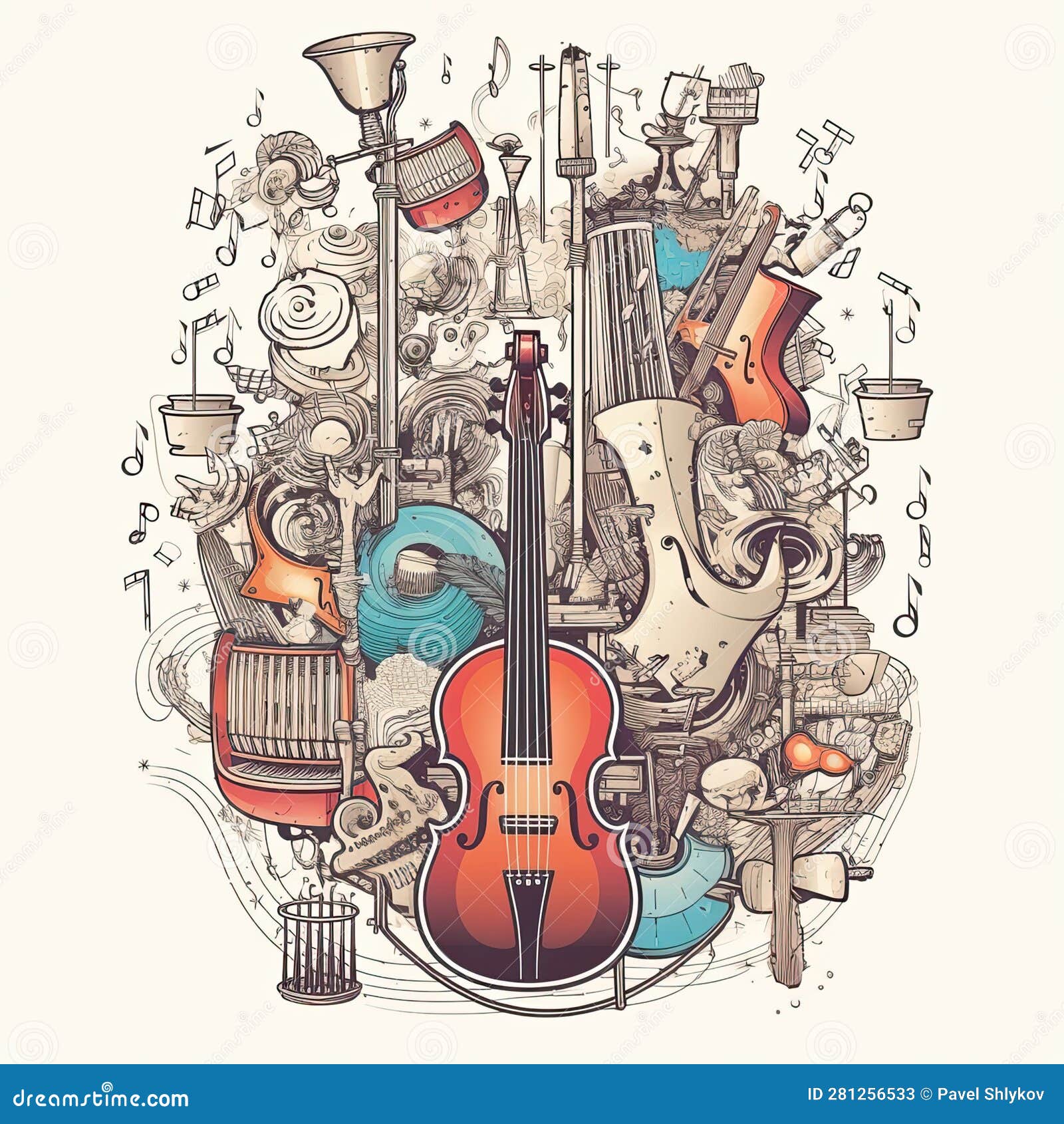 Group of Different Musical Instruments on White Background Stock ...