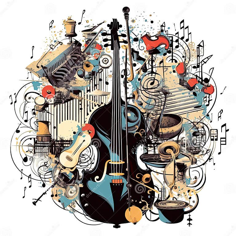 Group of Different Musical Instruments on White Background Stock ...