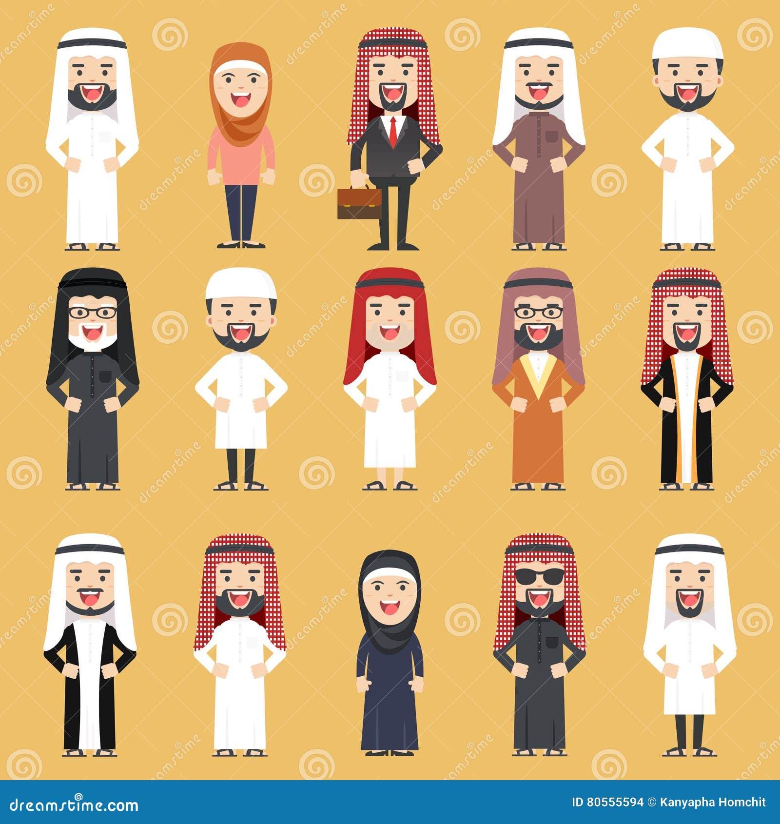 Group of Different People in Traditional Arab Clothes. Stock Vector ...