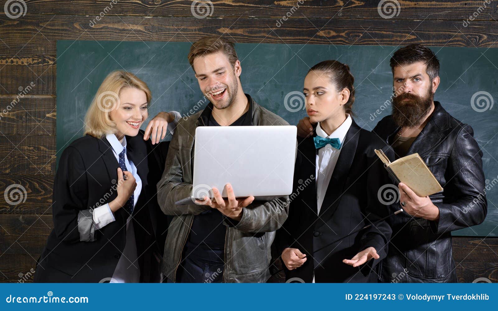 Group of Different Students Using Gadgets and Reading Book. Stock Image ...