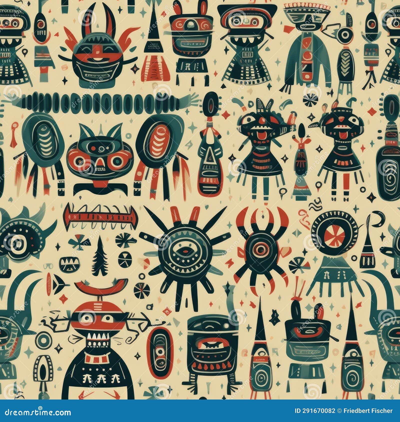 A Group of Different Types of Art on a Beige Background. Seamless ...