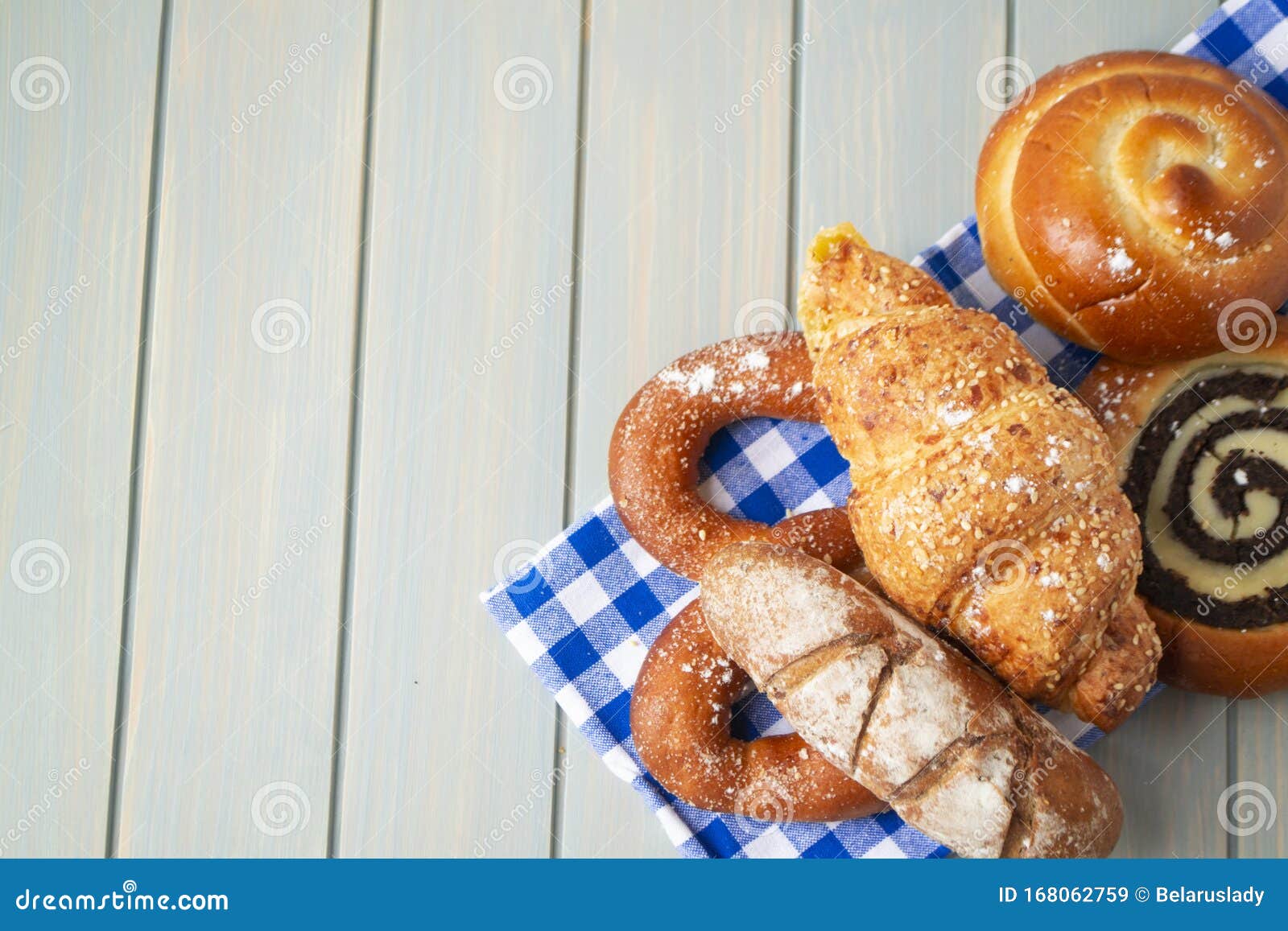 Group of Different Types of Bread and Buns, Top View with Copy Space ...
