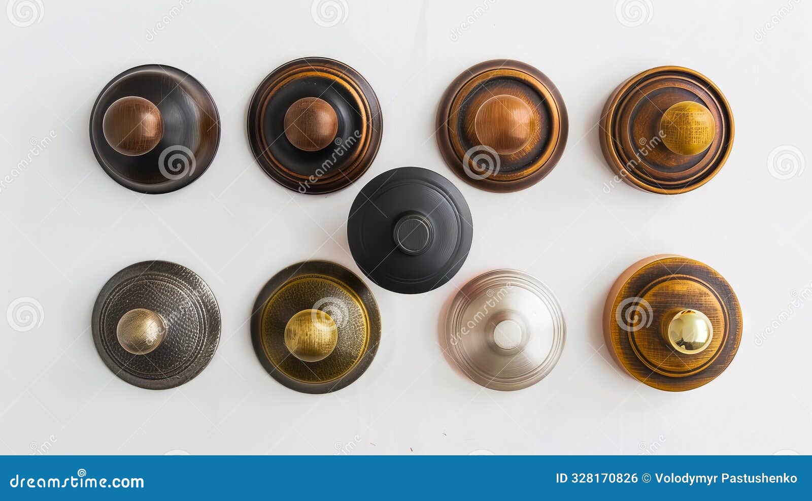 A Group of Different Types of Door Knobs on a White Surface Stock Photo ...