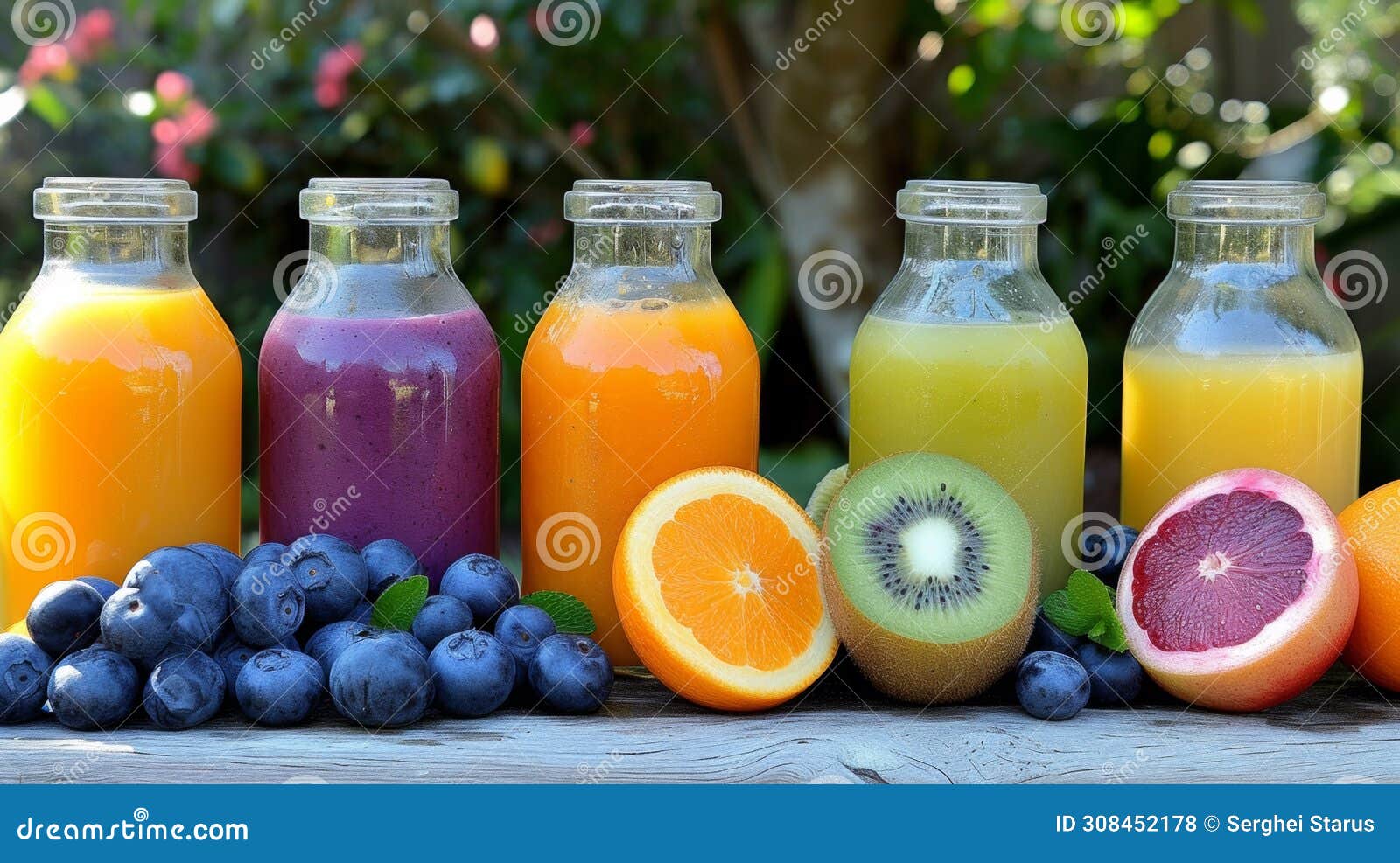 A Group of Different Types of Fruit and Juices are Lined Up, AI Stock ...