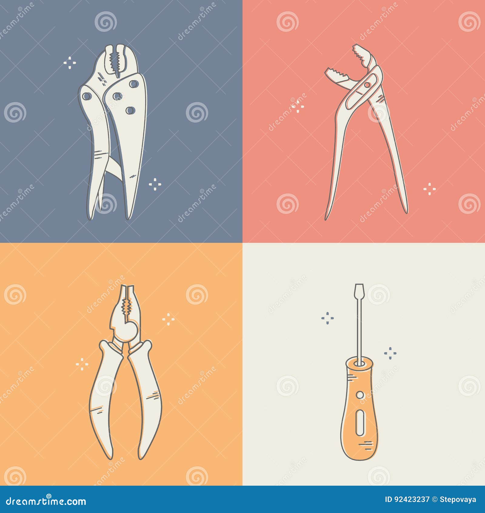 Group of Different Types of Home Tools. Modern Vector Outline Style ...
