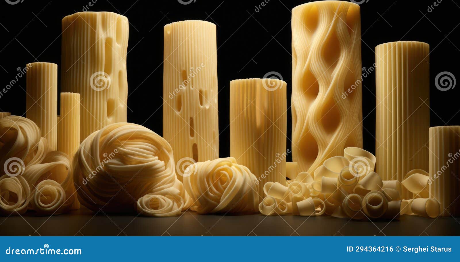 A Group of Different Types of Pasta, AI Stock Illustration ...