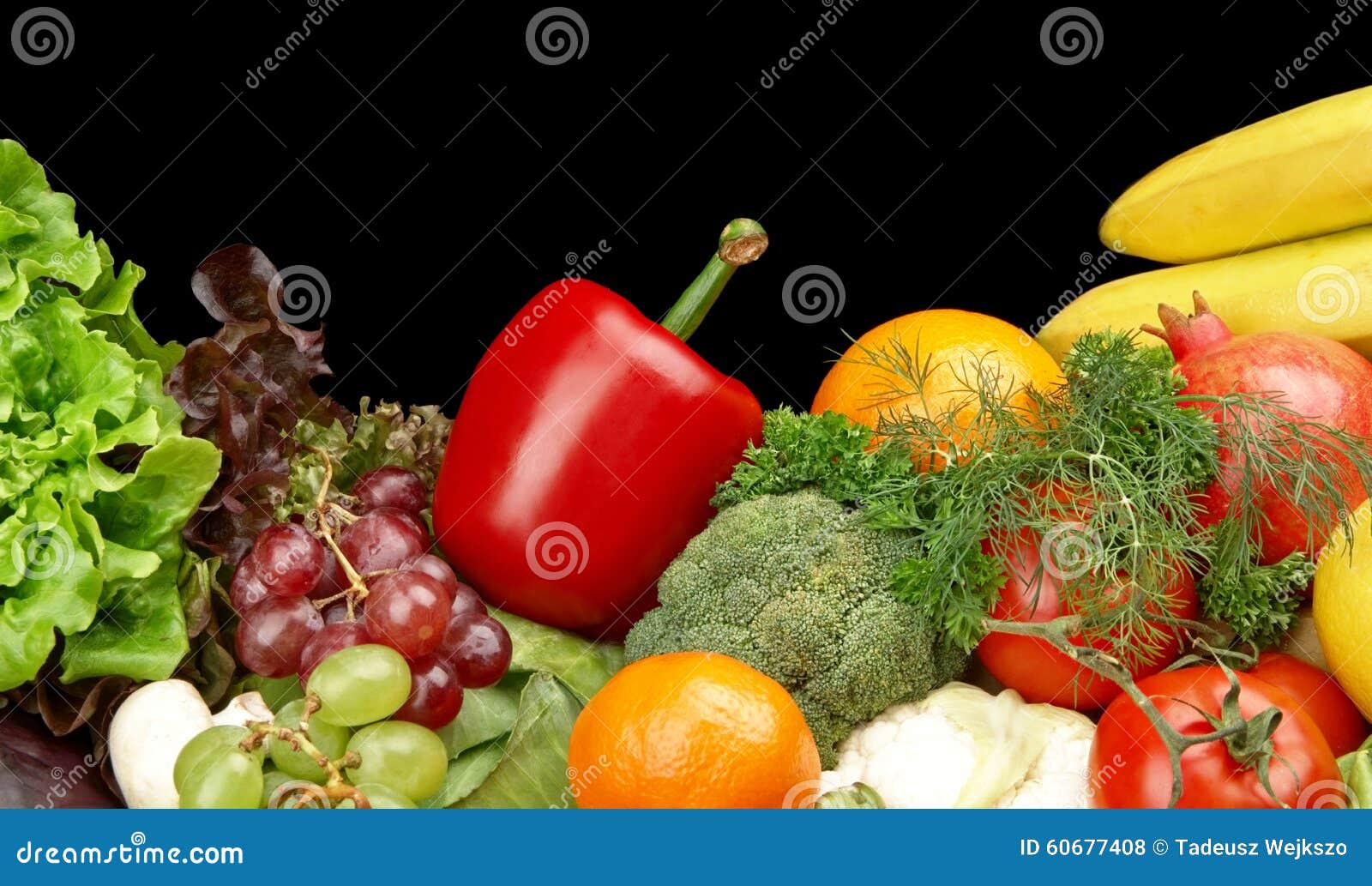 Group of Different Vegetables and Fruits on Black Stock Photo - Image ...