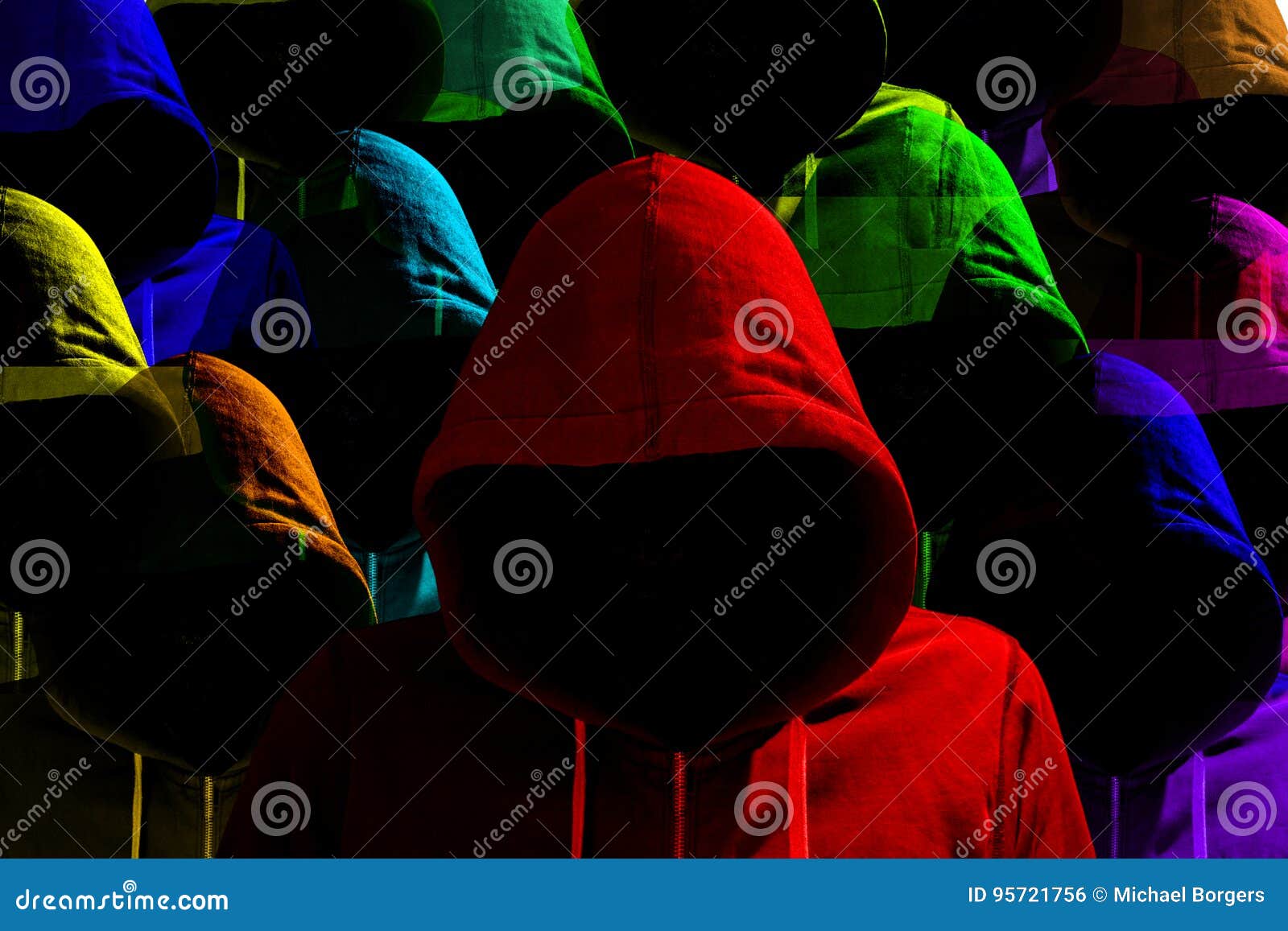 Group of Differently Colored Hooded Hackers Cybersecurity Concept Stock ...