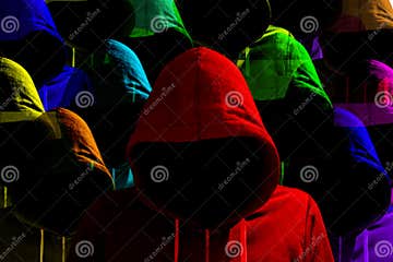 Group of Differently Colored Hooded Hackers Cybersecurity Concept Stock ...