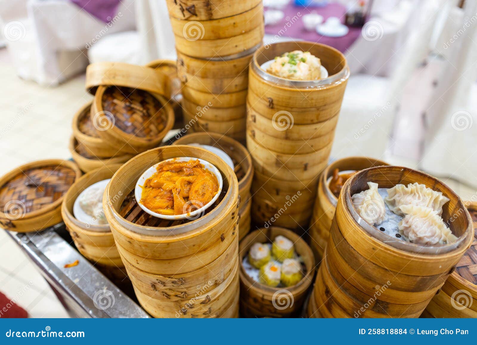 Group Dim Sum in Dim Sum Basket on Cart Stock Photo - Image of lunch ...