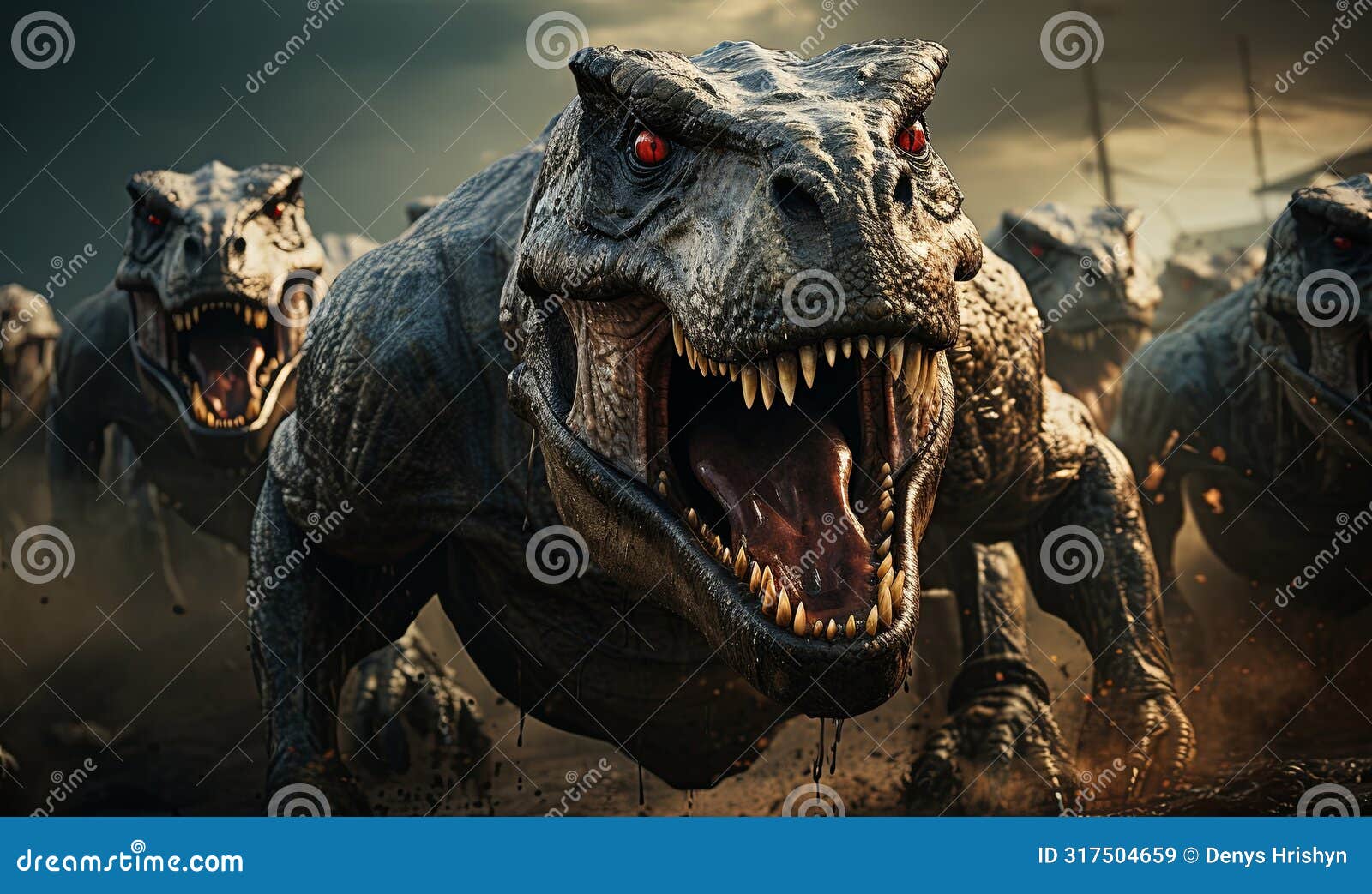 Group of Dinosaurs Running through Field Stock Image - Image of ancient ...