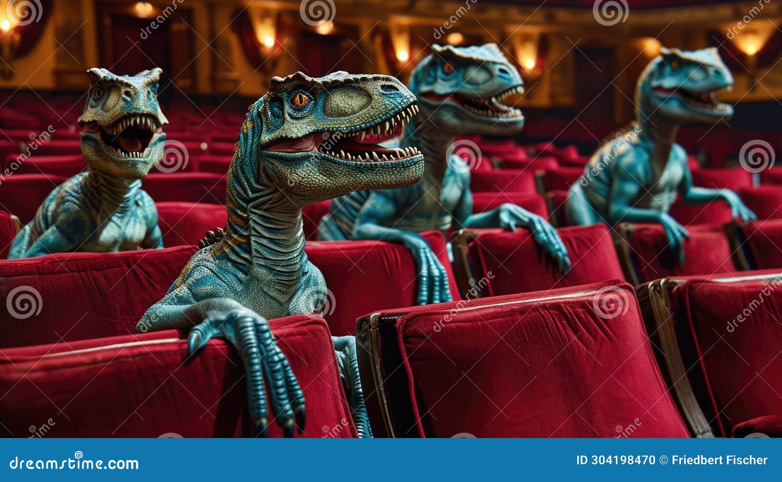 A Group of Dinosaurs Sitting in a Movie Theater Stock Photo - Image of ...