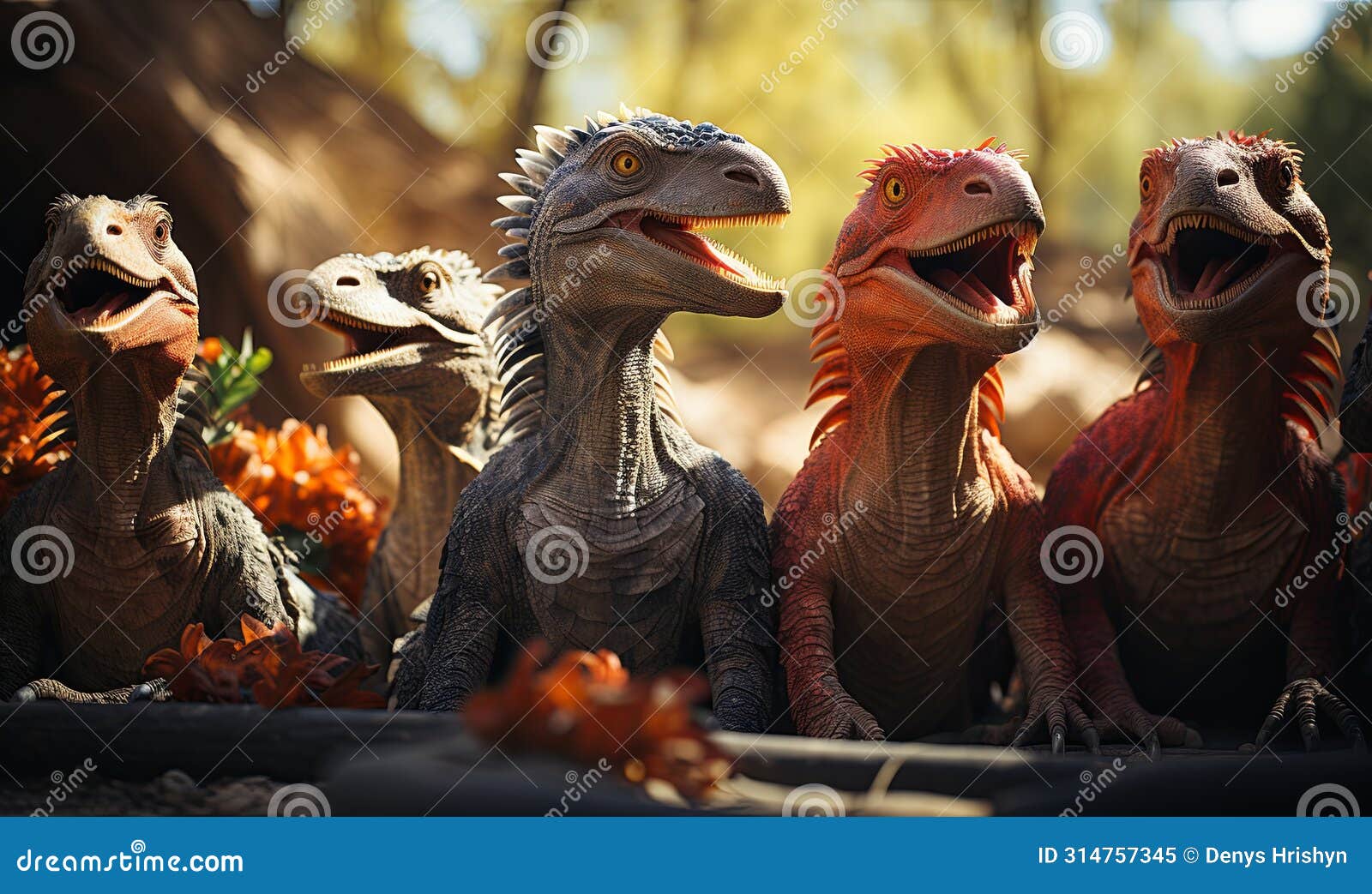 Group of Dinosaurs Standing Together Stock Image - Image of creatures ...
