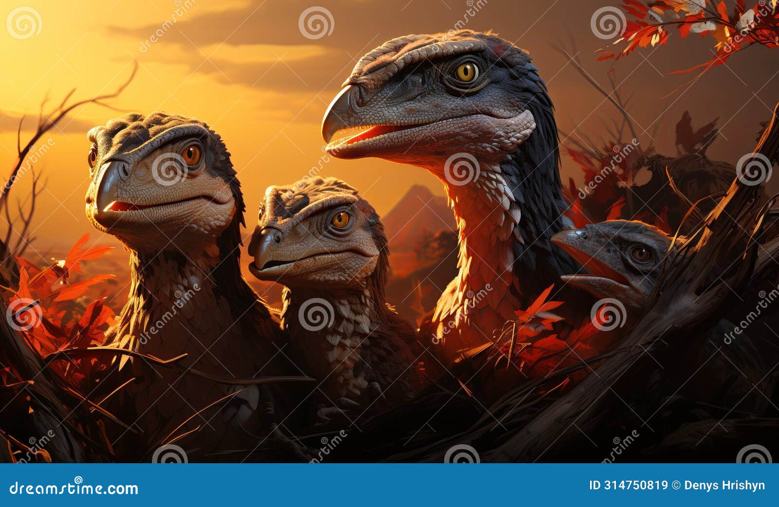 Group of Dinosaurs Standing Together Stock Image - Image of wildlife ...