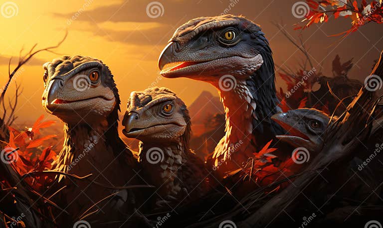 Group of Dinosaurs Standing Together Stock Image - Image of wildlife ...