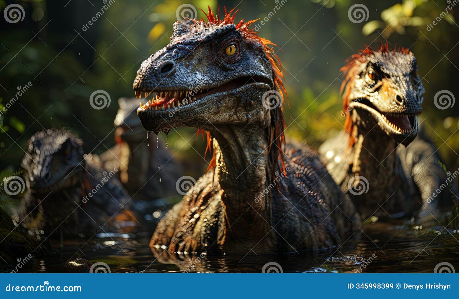 Group of Dinosaurs Swimming in Water Stock Image - Image of vast ...