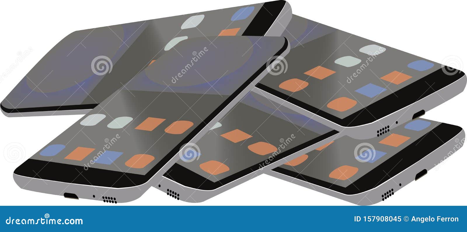 Group of Discarded Cell Phones Stock Vector - Illustration of broken ...