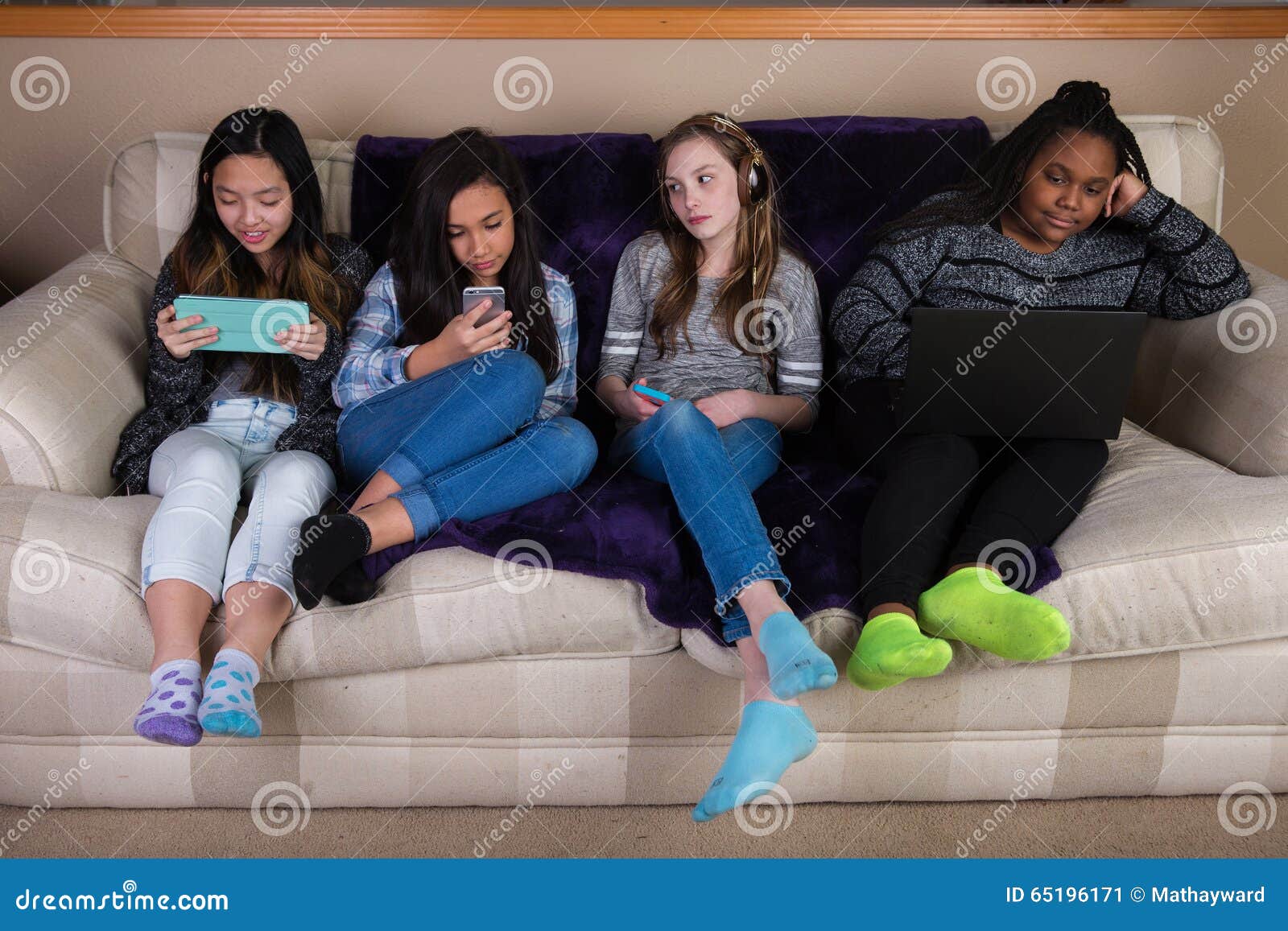 Group of Disengaged, Bored Children on Mobile Devices Stock Image ...