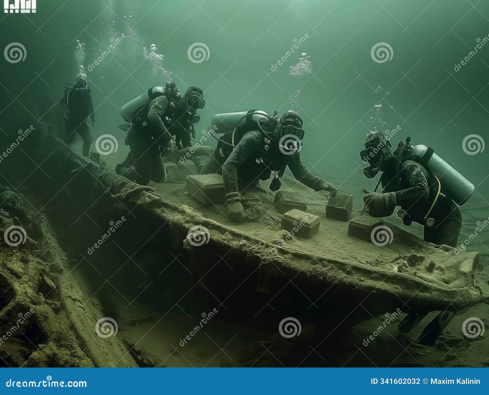 A Group of Divers are Exploring a Sunken Ship Stock Photo - Image of ...