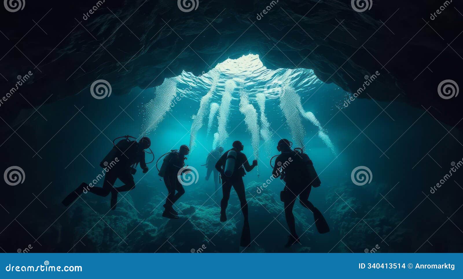 A Group of Divers Exploring an Underwater Cave System Nature ...