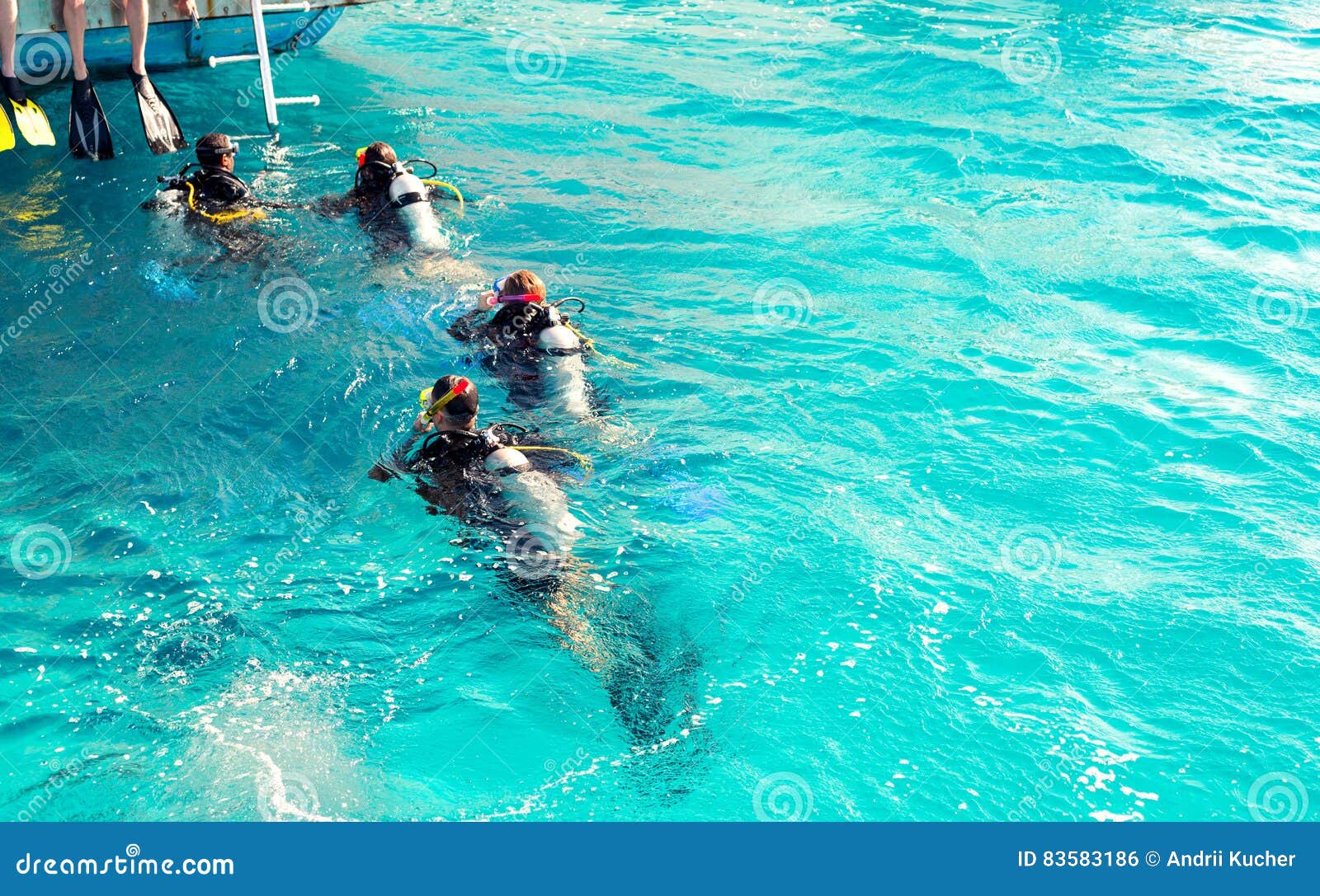 Group of Divers in the Open Ocean Editorial Photo - Image of person ...