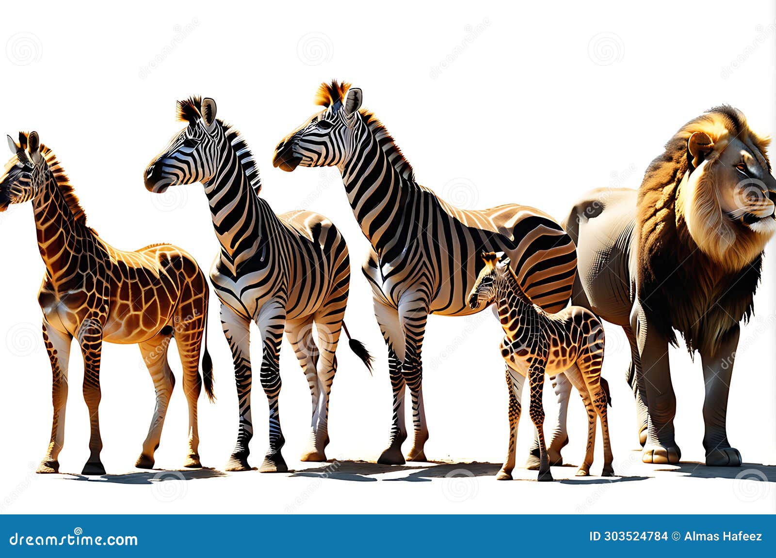 Group Of Diverse Animals - Zebra, Lion, Elephant, Giraffe, And Parrot ...