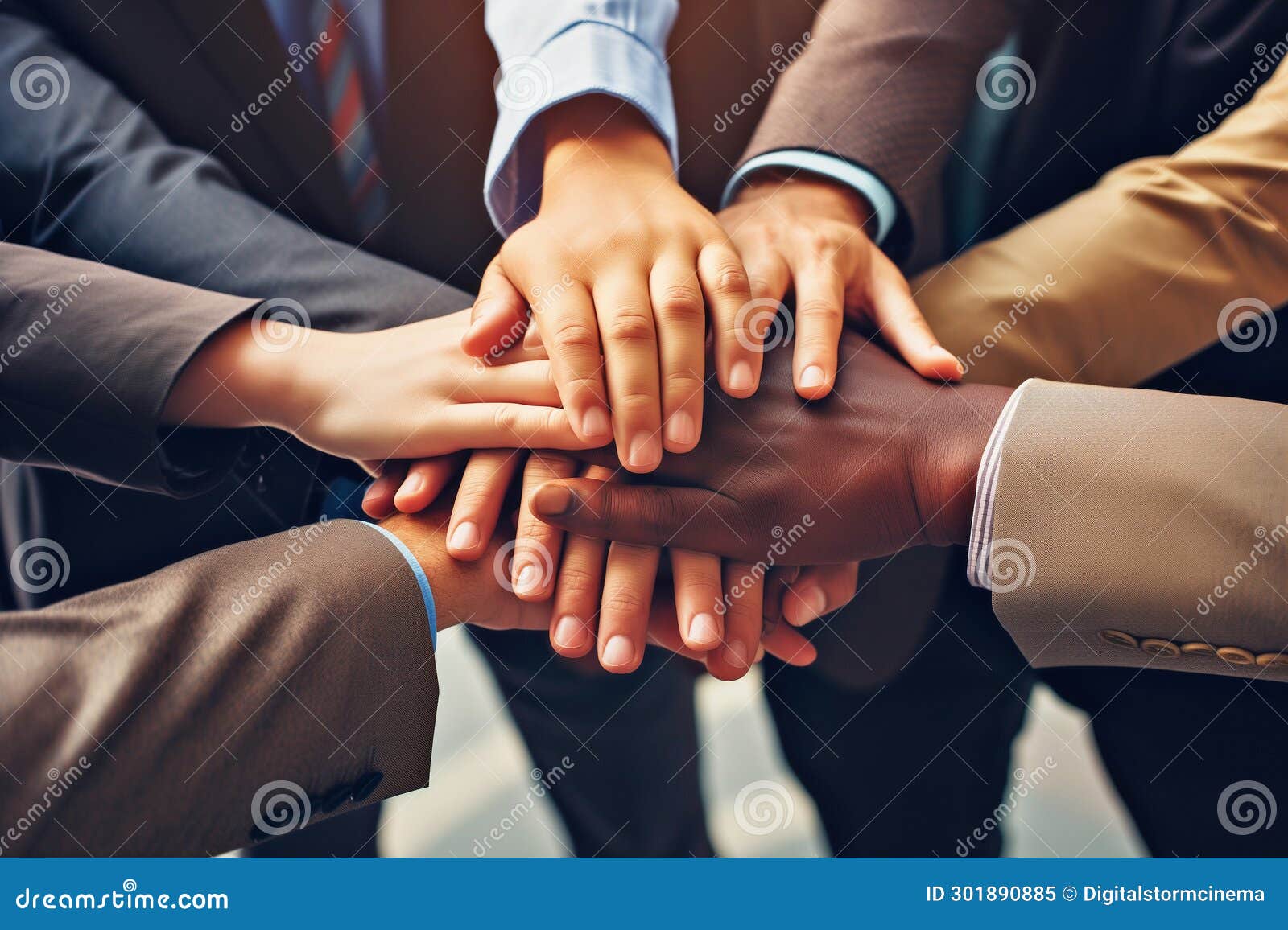 Group of Diverse Business Professionals Joining Hands Together in Unity ...