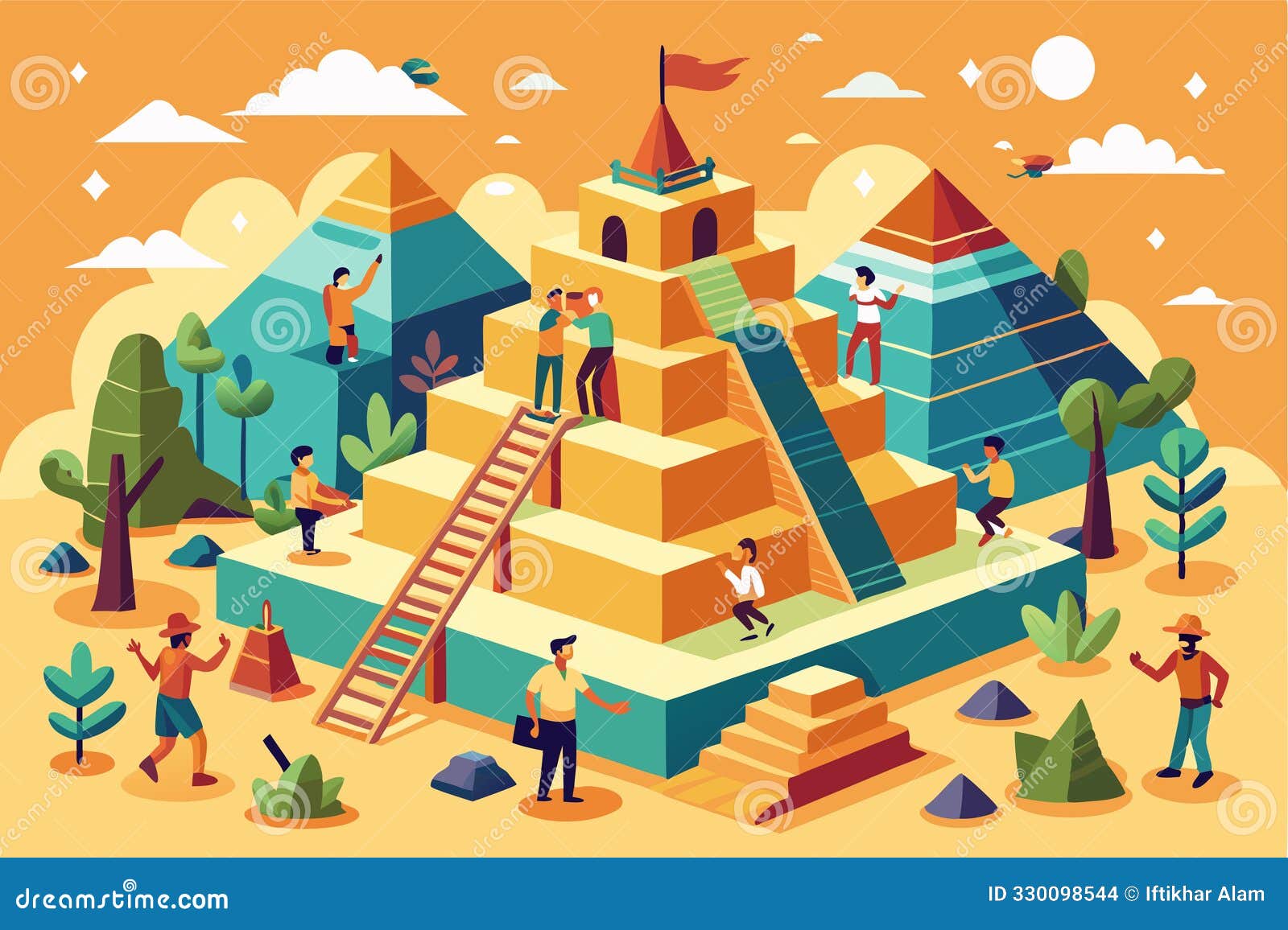 A Group of Diverse Characters Collaborates To Construct a Colorful ...