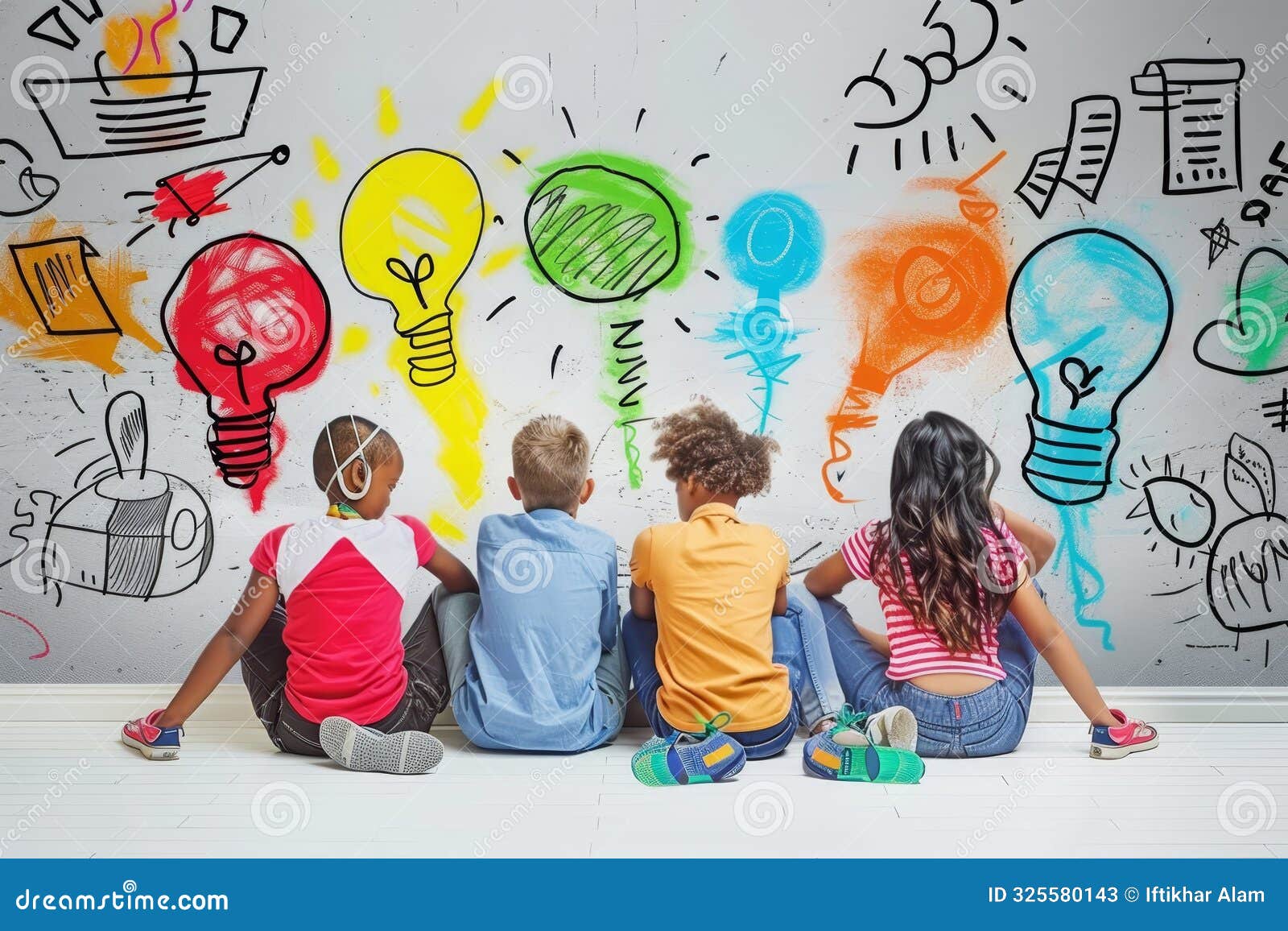 A Group of Diverse Children Collaborate while Sitting in Front of a ...