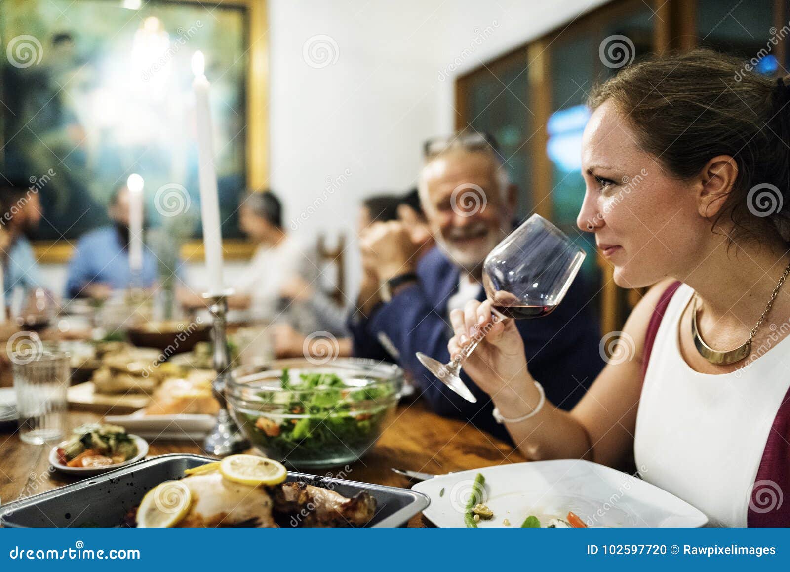 Group of Diverse Friends are Having a Dinner Together Stock Photo ...
