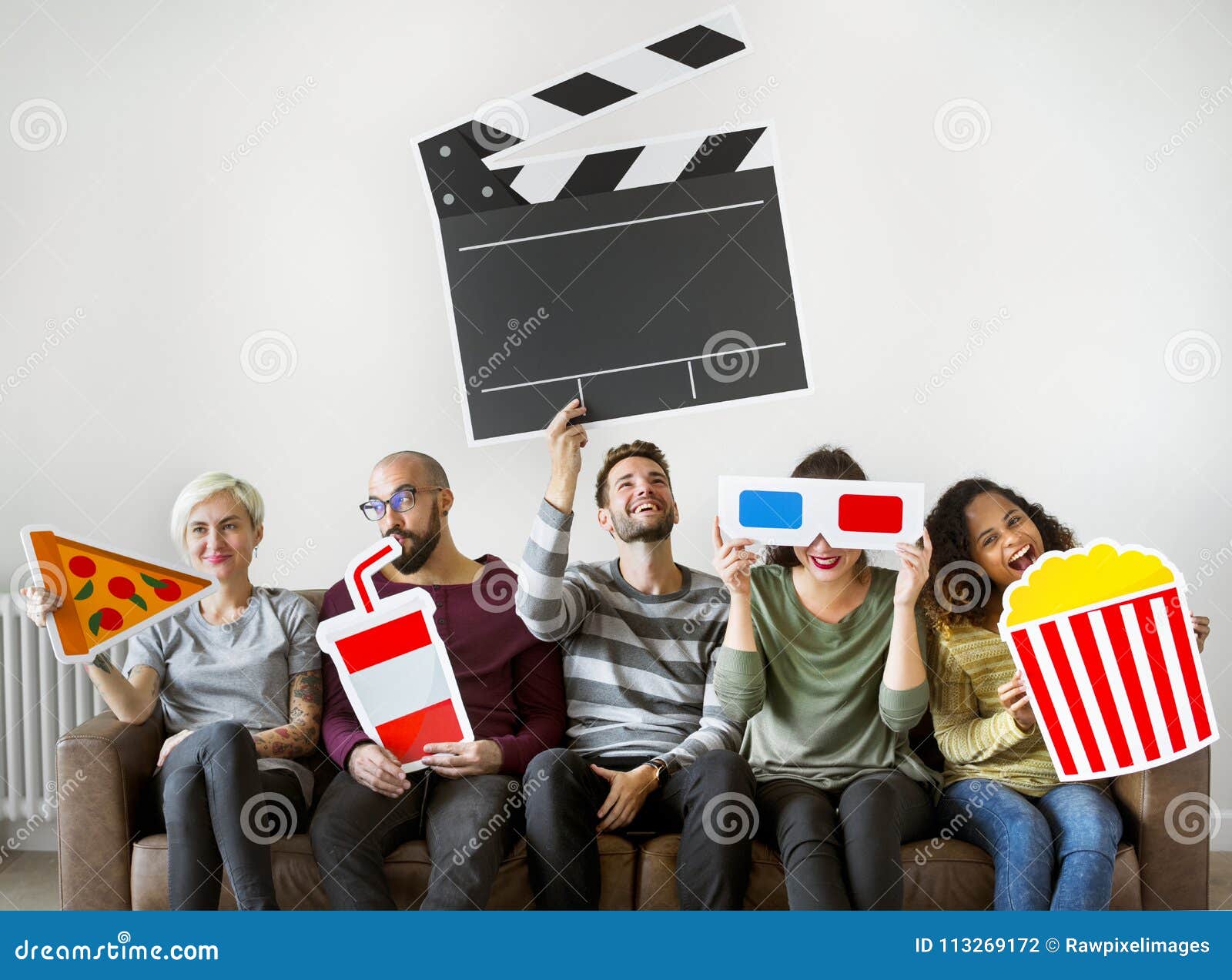 Group of Diverse Friends Watching Movie Together Stock Photo - Image of ...