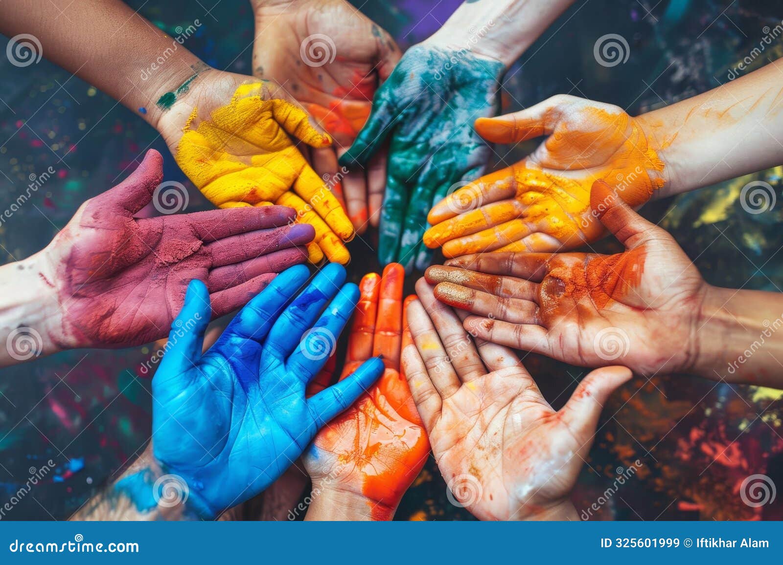 A Group of Diverse Hands Covered in Colorful Paint, Symbolizing Unity ...