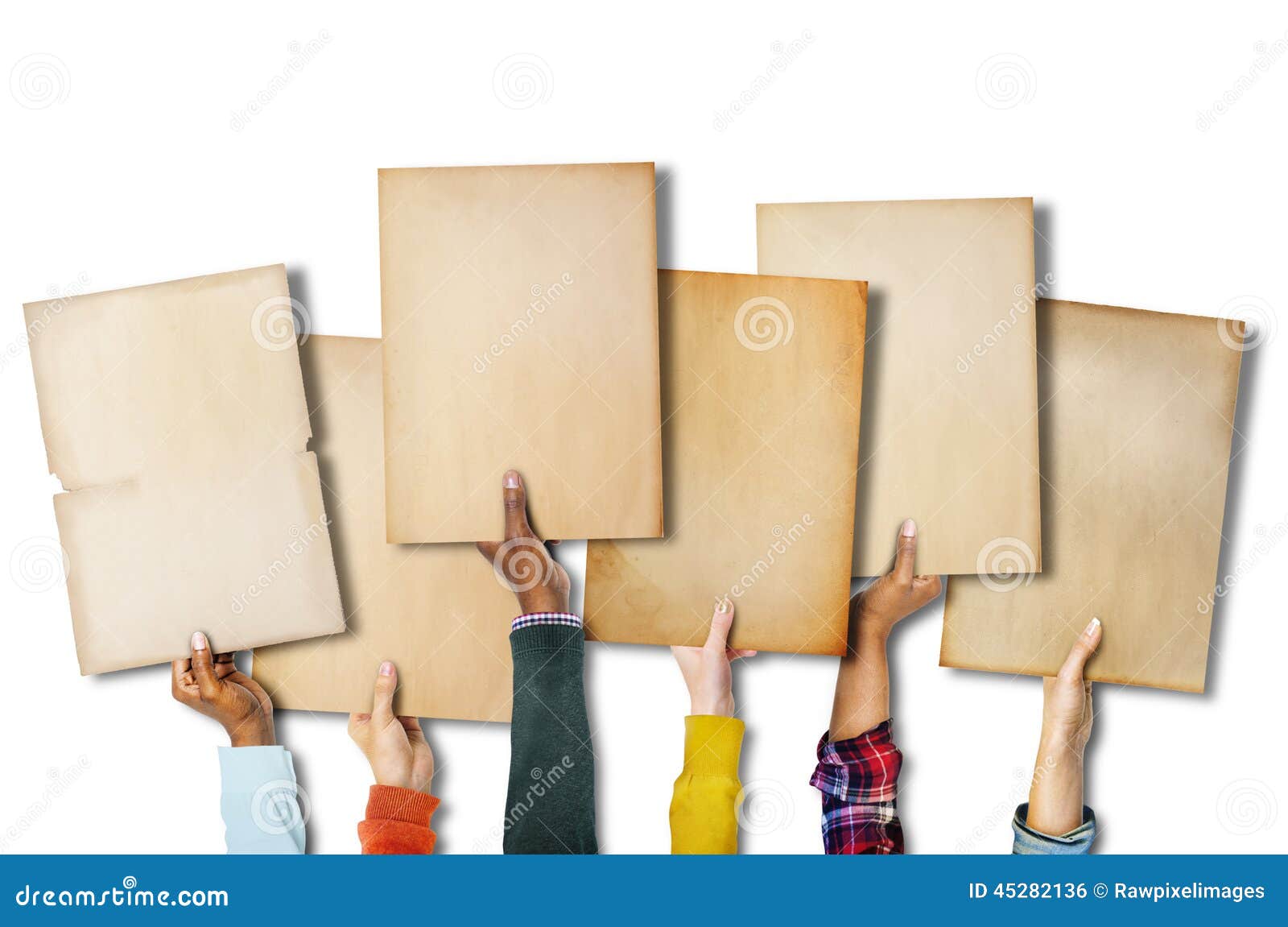 Group of Diverse Hands Holding Old Papers Stock Photo - Image of human ...