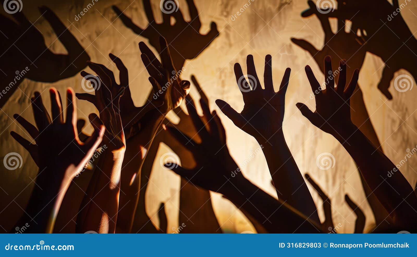 A Group of Diverse Hands Making Shadow Puppets on a Wall, Their ...