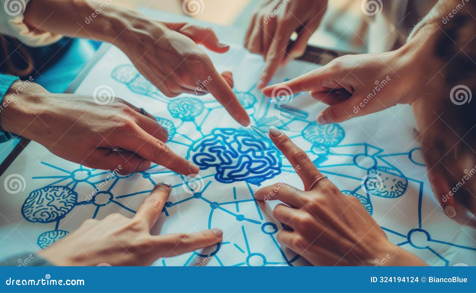 A Group of Diverse Hands Pointing at a Drawing of a Brain the Image ...