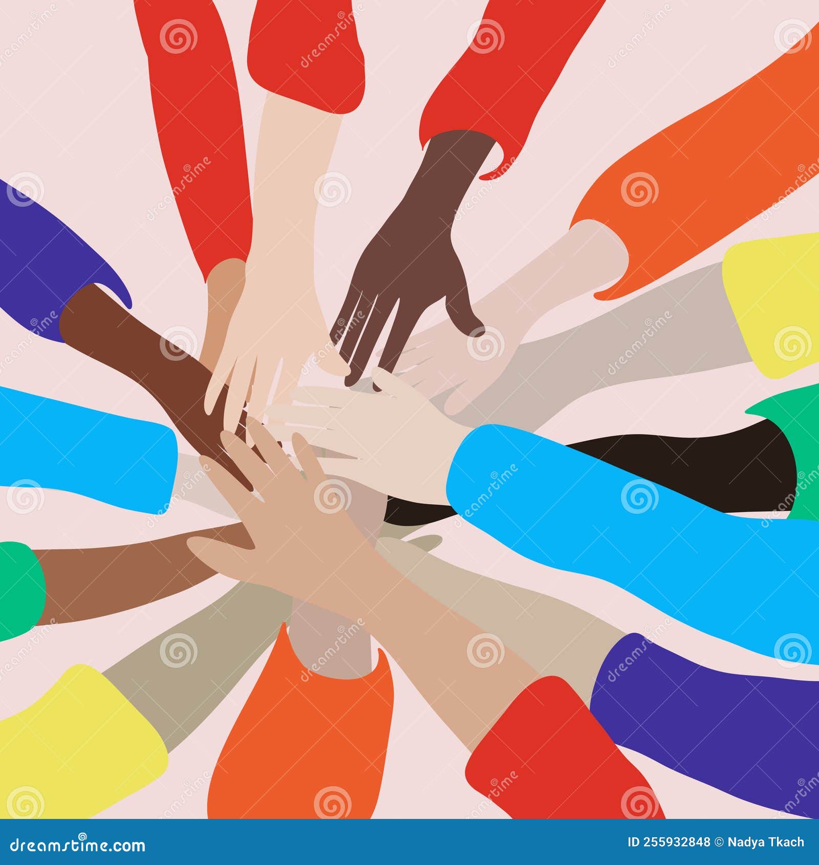 Hand in Hand. Teamwork. Group Your Hands Together. Stock Illustration ...