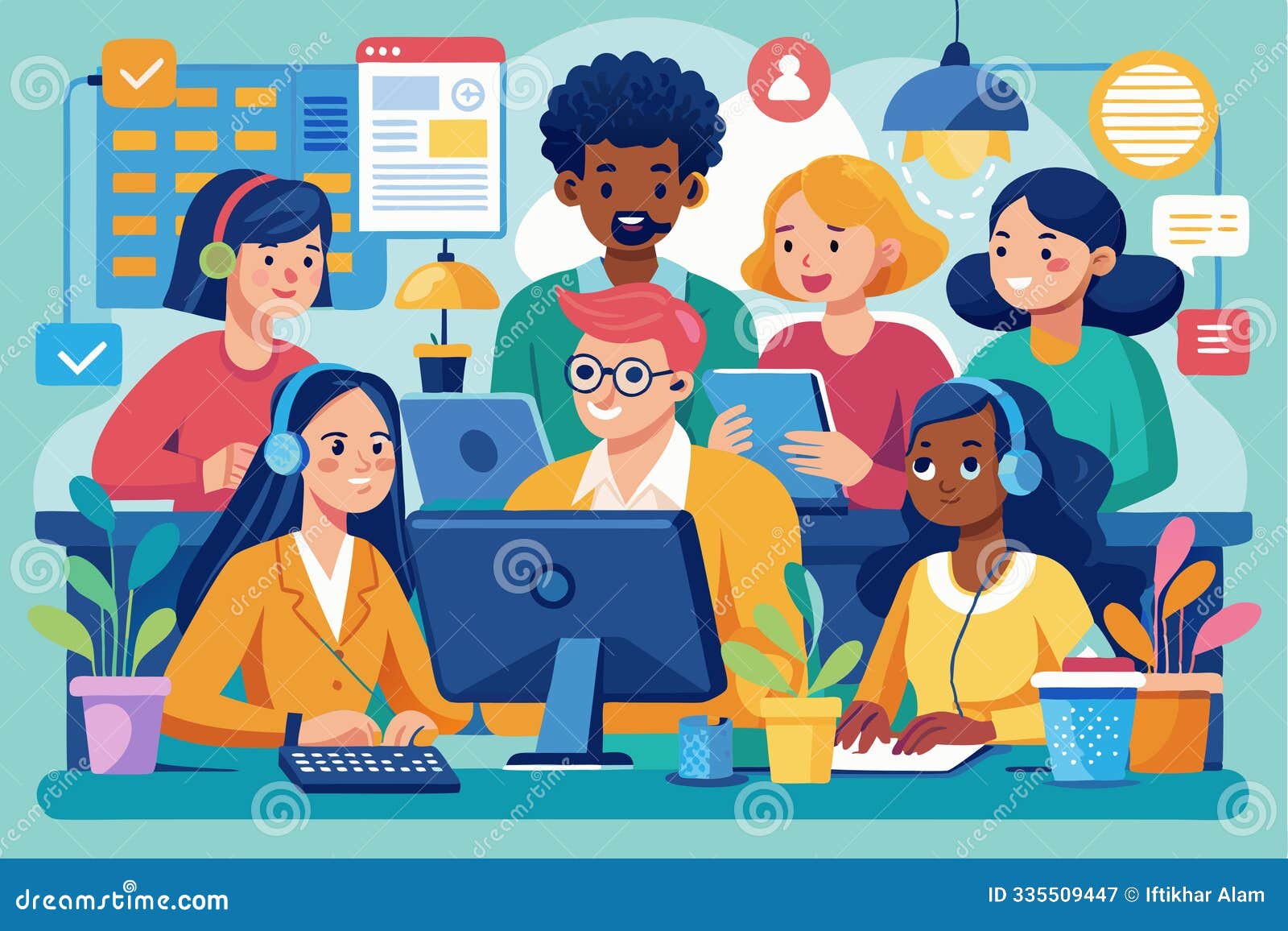 A Group of Diverse Individuals Work Together at a Modern Office, Using Technology and Sharing ...