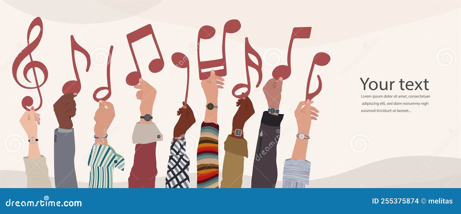 Hands Up Group of People of Diverse Culture or Friends Holding Musical ...