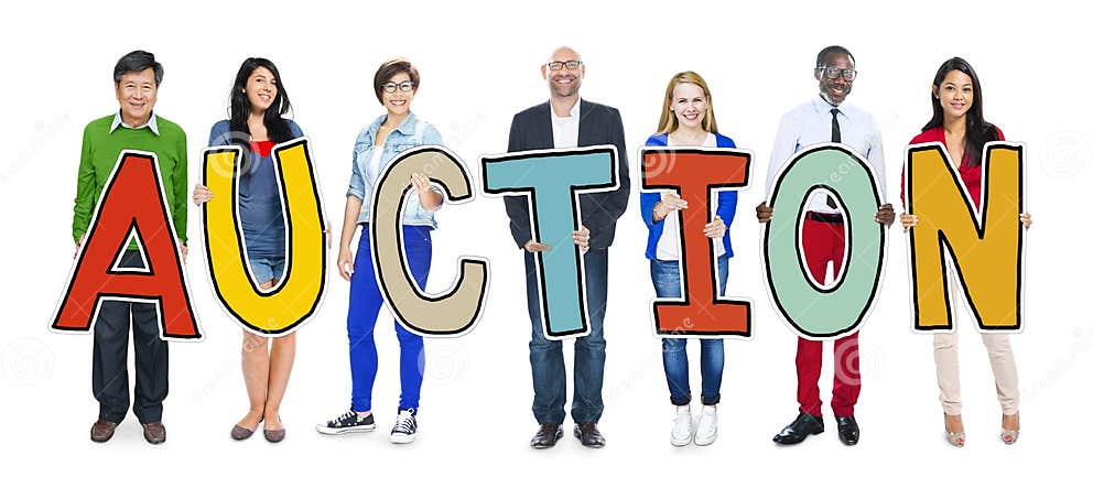 Group of Diverse People Holding Auction Stock Image - Image of bargain ...