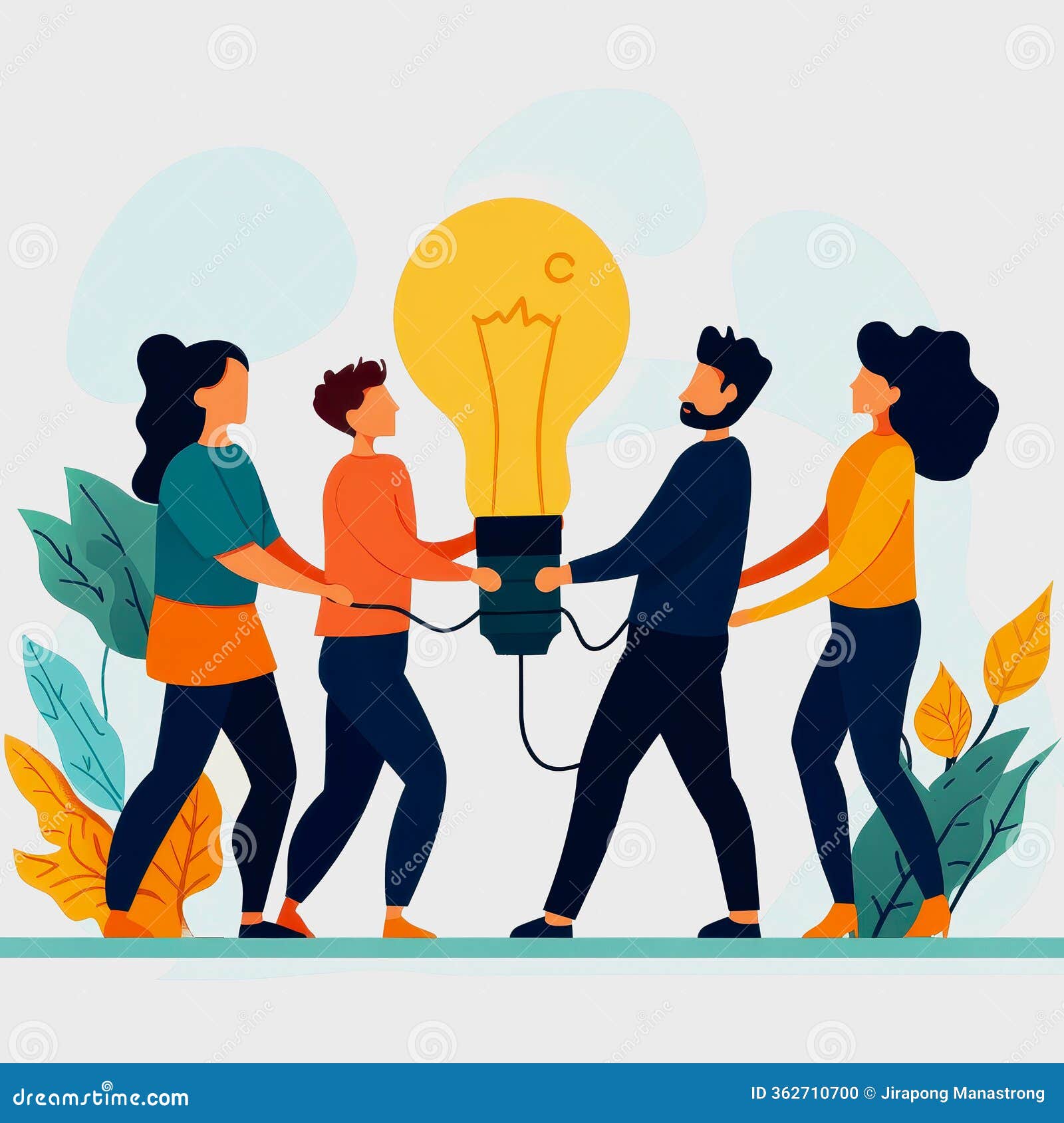 Group of Diverse People Holding a Large Light Bulb Together in a Creative and Collaborative ...