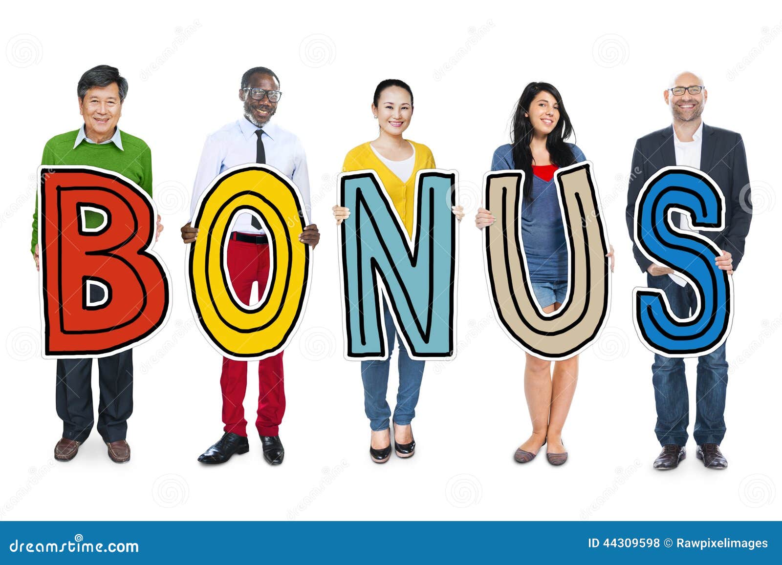 Group of Diverse People Holding Word Bonus Stock Photo - Image of ...