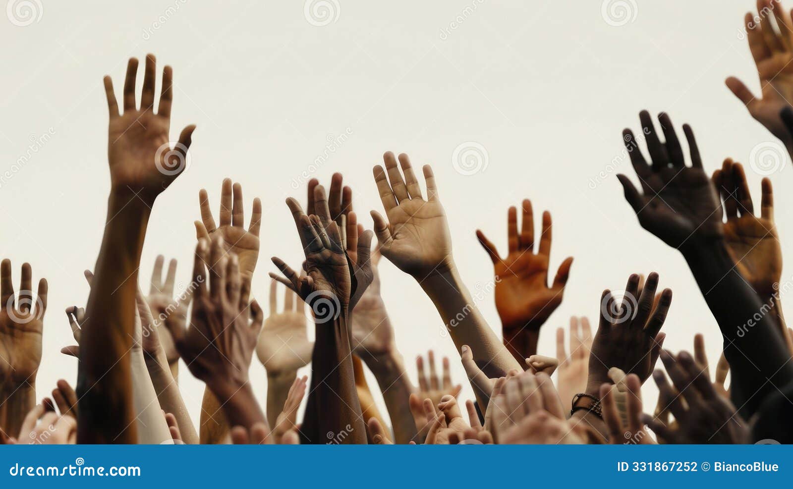 A Group of Diverse People Raising Their Hands in the Air AIG535 Stock ...