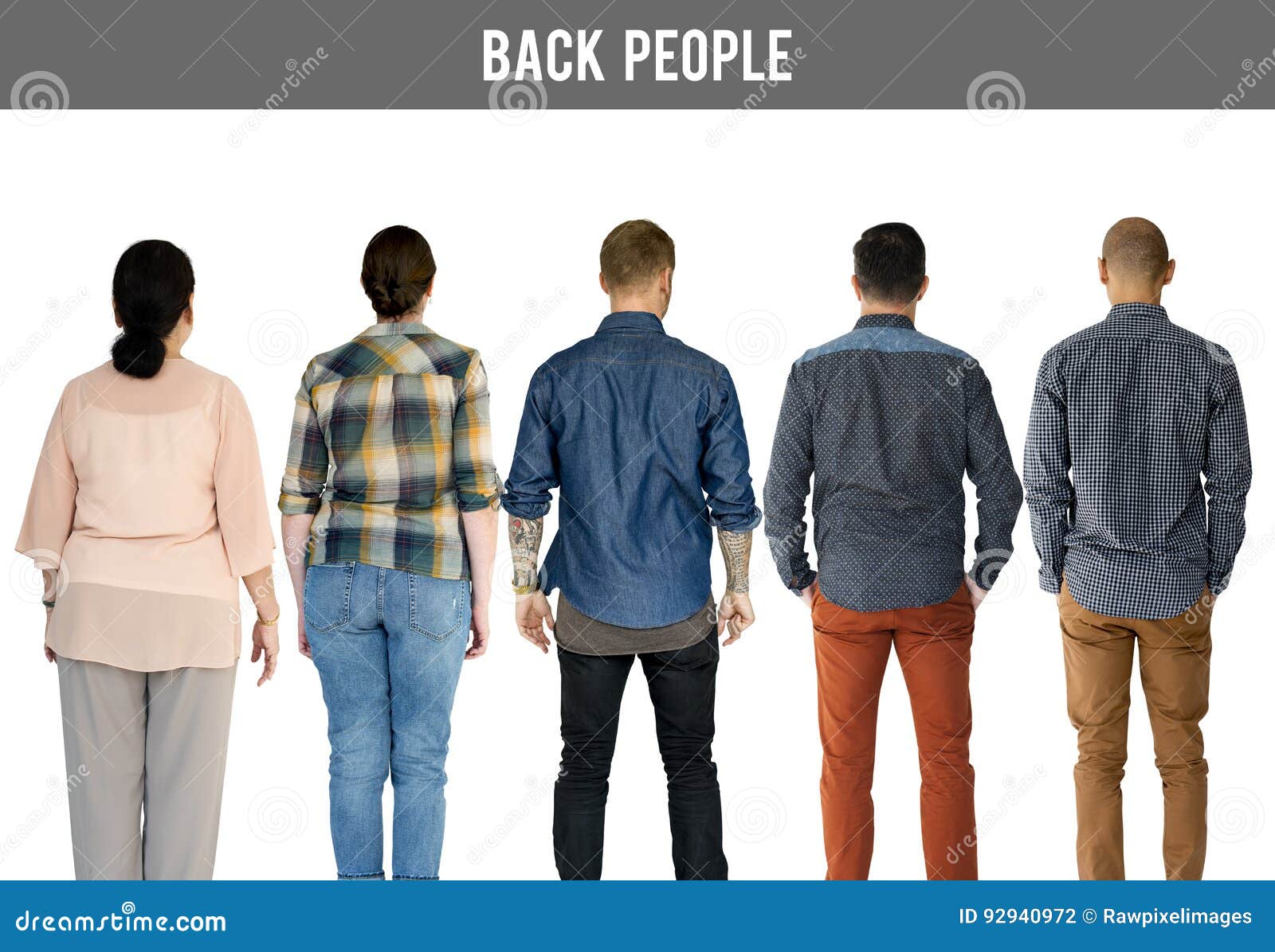 Group of Diverse People Turn Back Side Set Studio Isolated Stock Photo ...