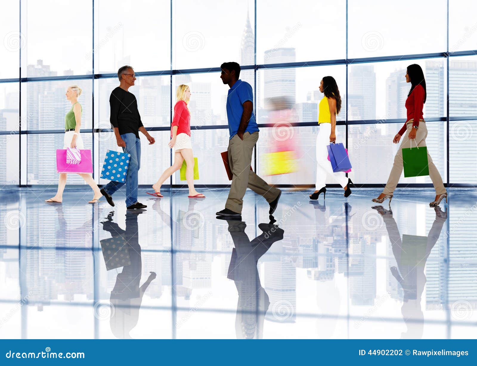 Group Of Diverse People Walking In A Shopping Mall Stock Photo - Image ...