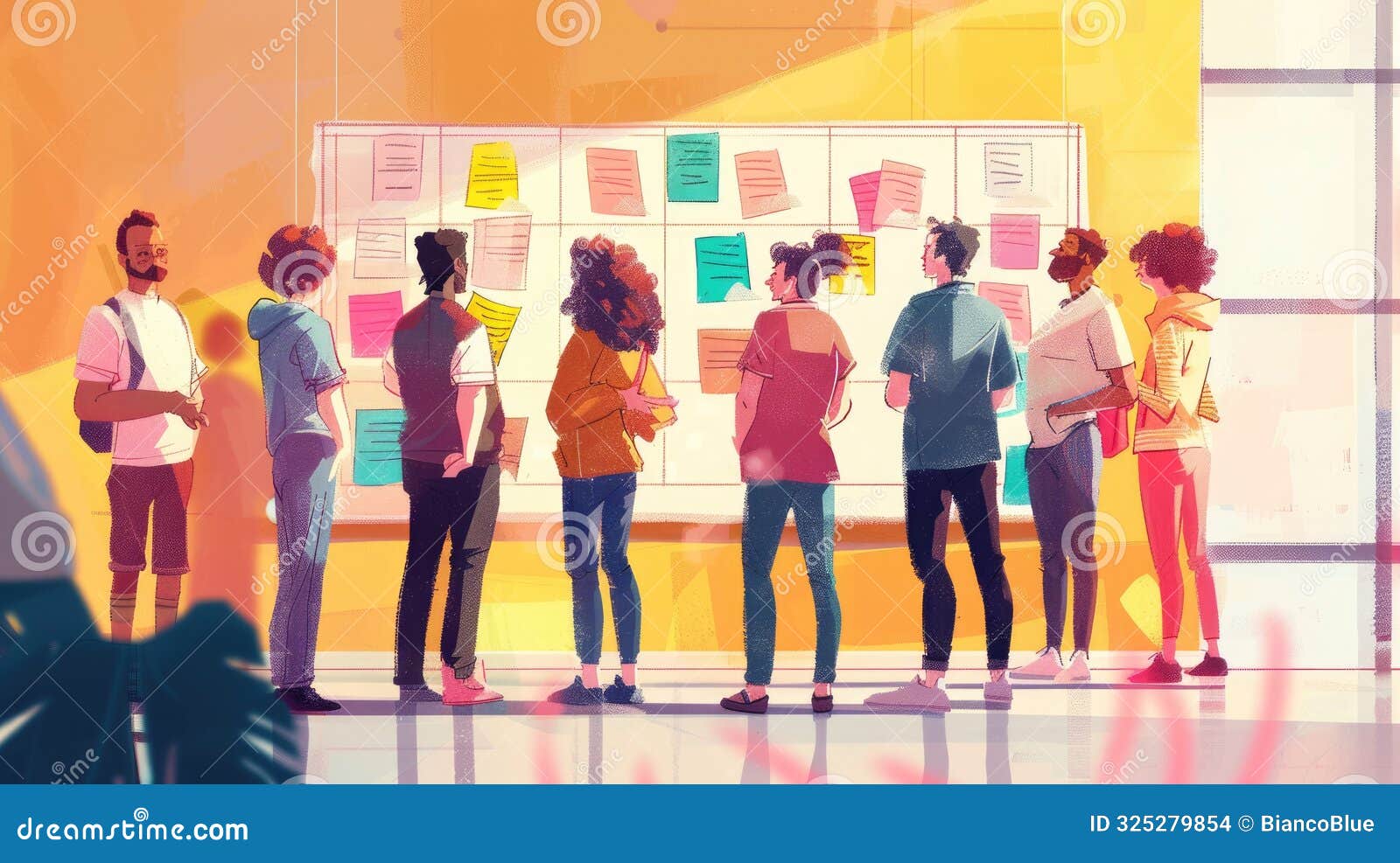 A Group of Diverse Professionals Brainstorm Ideas in a Colorful Office ...