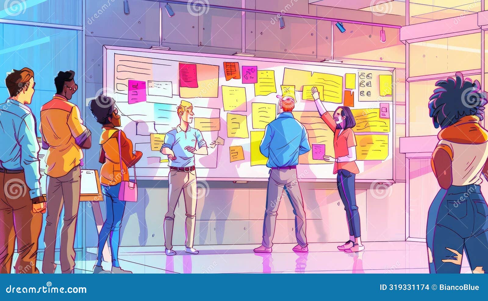 A Group of Diverse Professionals Brainstorm Ideas in a Colorful Office ...