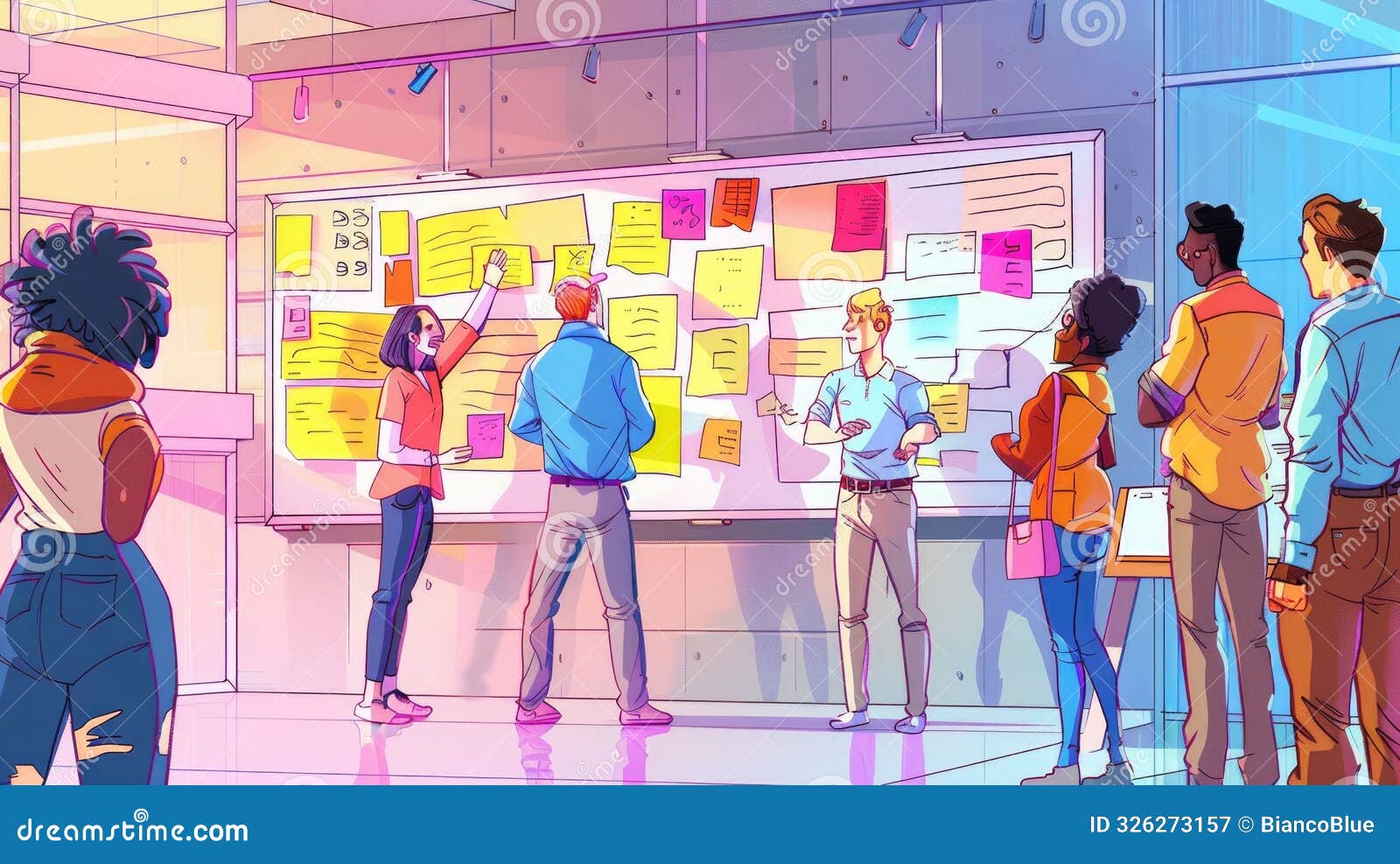 A Group of Diverse Professionals Brainstorm Ideas in a Colorful Office ...