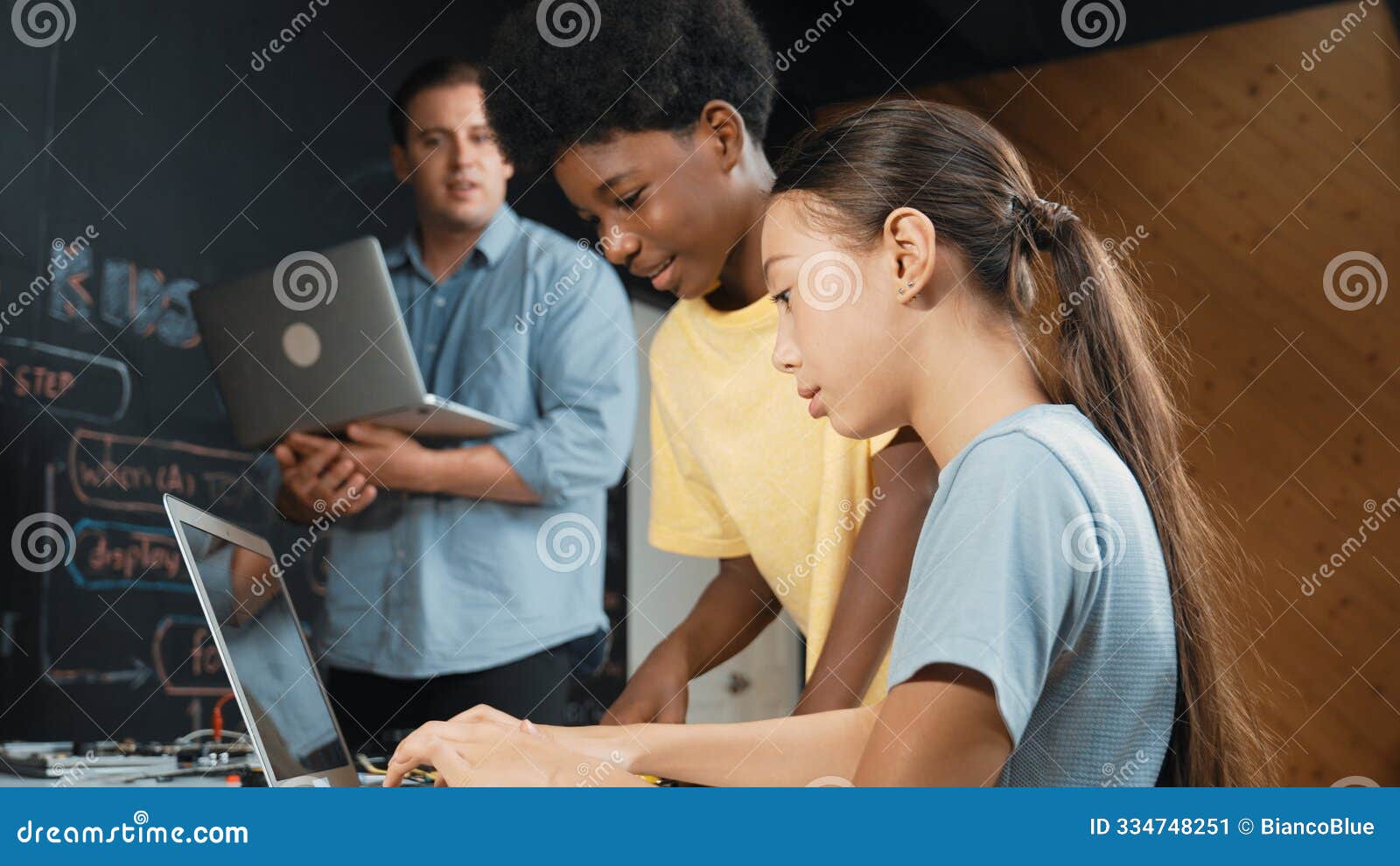 Group of Diverse Smart Student Working Together To Write Program ...