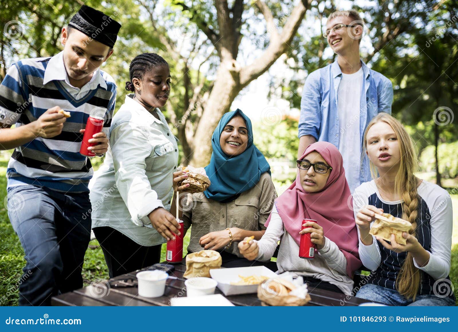 A Group of Diverse Students are Having Lunch Together Stock Image ...